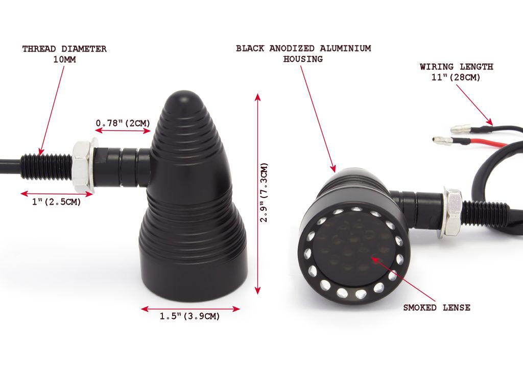 Matt Black Cone Shaped Aluminium Retro Vintage LED Indicators / Turn ...