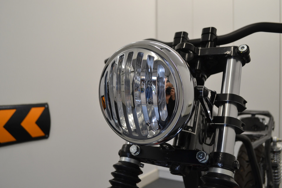 Motorbike Headlight 6.5" Black with Chrome Prison Grill Retro Scrambler ...