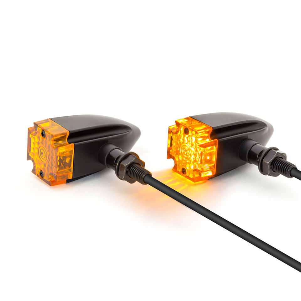 Classic Black Metal Motorbike Indicators / Turn Signals For Custom Bikes
