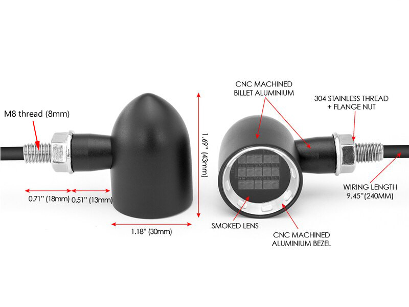 Black with Chrome Bezel Mini LED Motorbike Indicators - CNC Aluminium ...