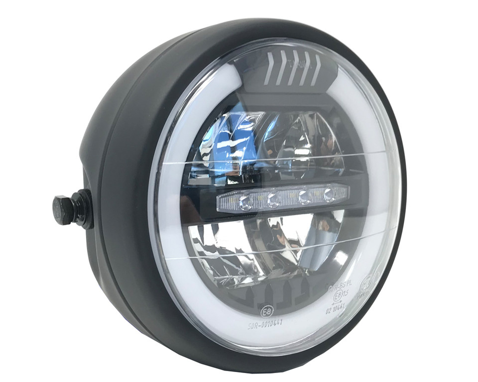 LED Motorbike 6.5" Headlight - Black 12V for Retro Cafe Racer ...