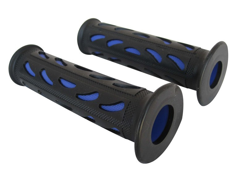 Black & Blue Soft Silicon / Rubber Motorcycle Motorbike Hand Grips 22mm ...