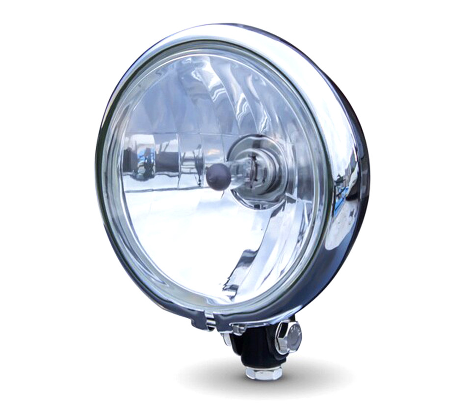 5.75" 12V 55W Bates Style Black & Chrome Custom Cafe Racer Motorbike ...