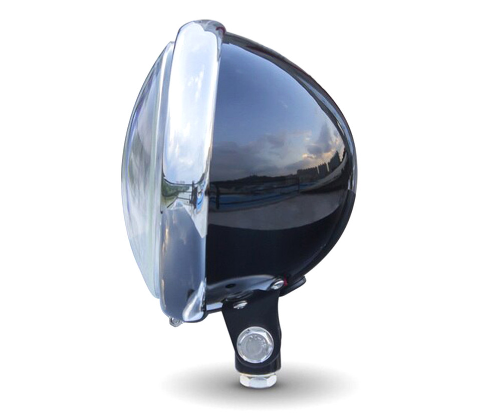 5.75" 12V 55W Bates Style Black & Chrome Custom Cafe Racer Motorbike ...