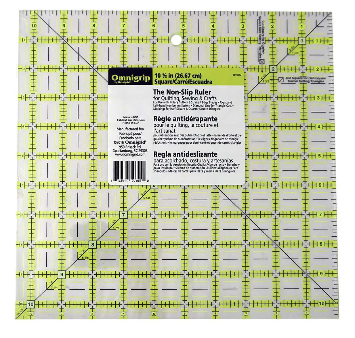 Omnigrid Omnigrip Neon Ruler 10 1/2in Square