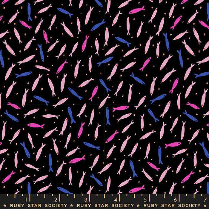 Ruby Star Society Fabric - Airflow Dancing Fish - Metallic Black