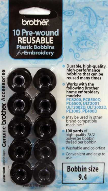 Brother PWB200B Pre-Wound Embroidery Bobbins (10 Pack)