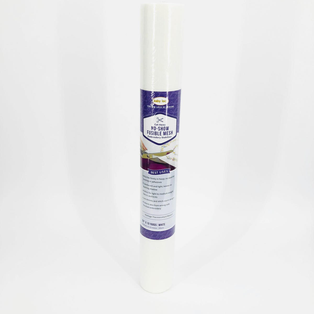 Baby Lock No Show Fusible Mesh 20”x10yd 1.5oz White Stabilizer