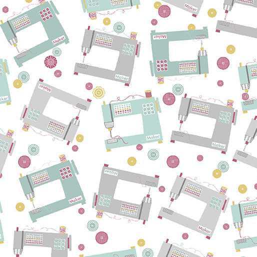 Benartex Fabric - Sewing Machines White
