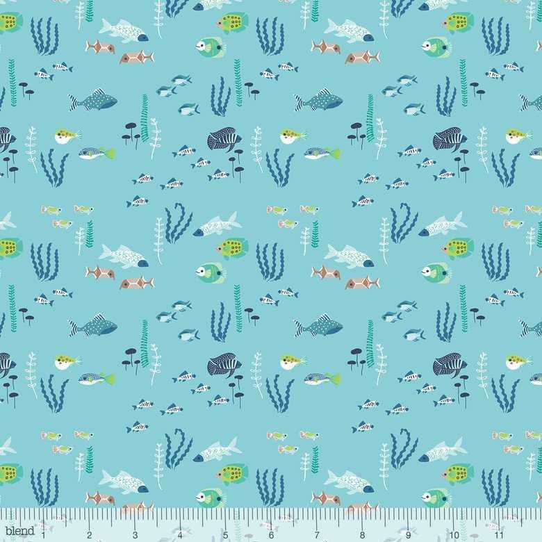 Blend Fabric - Congo Hippos - River Fish Blue