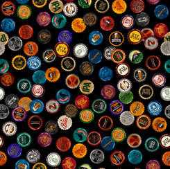 QT Fabric - On Tap Beer Bottle Caps Black DO NOT CATEGORIZE THESE ...
