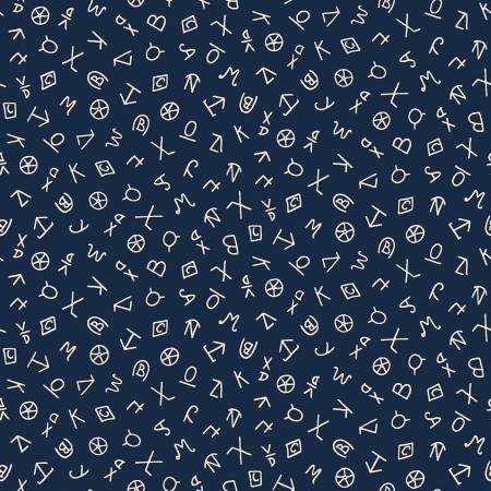 Michael Miller Fabric - Buckaroo - Navy Cattle Brands #dcx12437-navy