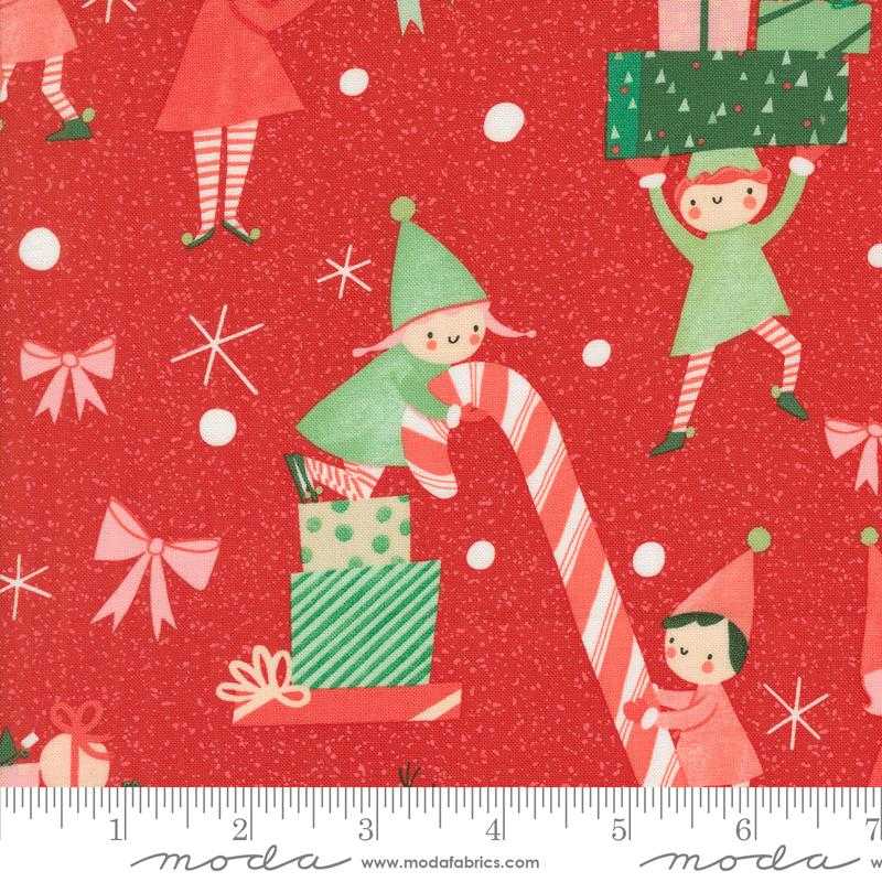 Moda Fabric - Tiny Christmas - Elves Novelty Christmas Red #37131-12
