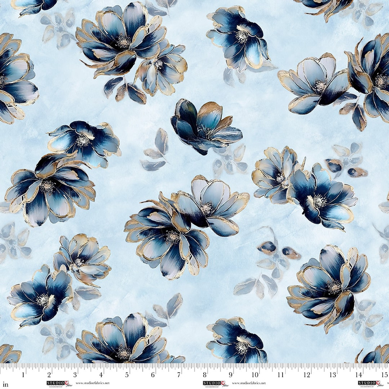 Studio E Fabrics - Behind Blue Eyes - Bloom Toss - Ice #8647-17