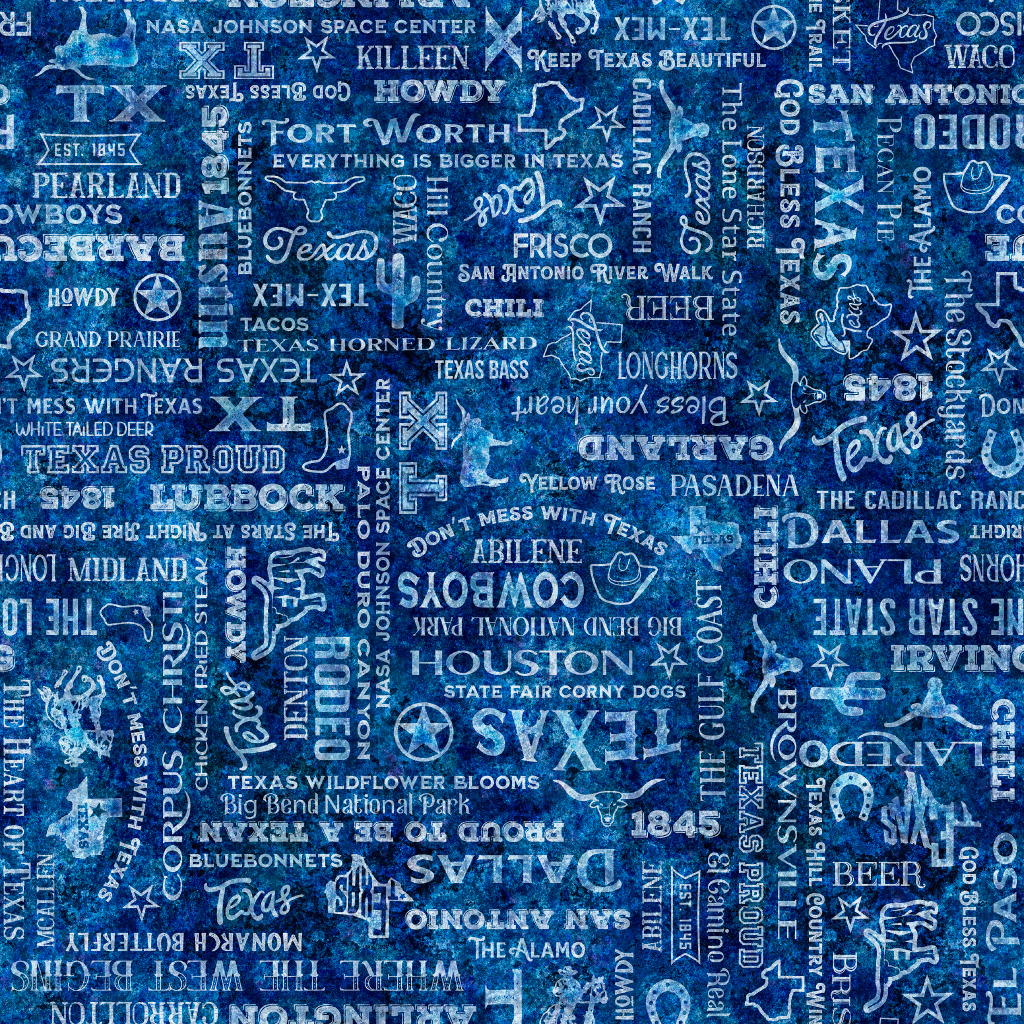 QT Fabrics - All Texas Shop Hop 2026 - Texas Text - Blue #31796-b