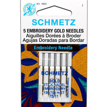 Schmetz Gold Titanium Embroidery Needles - Size 75/11