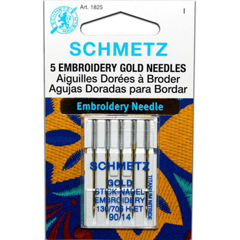 Schmetz Gold Titanium Embroidery Needles - Size 90/14