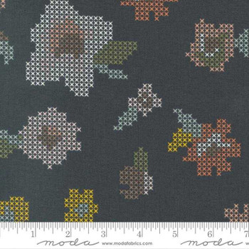 Moda Fabric - Dawn On The Prairie - Cross Stitch Florals - Charcoal DO ...
