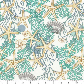 Serena Shores Shells Starfish Sand Dollar Coral Cloud - Moda Fabric