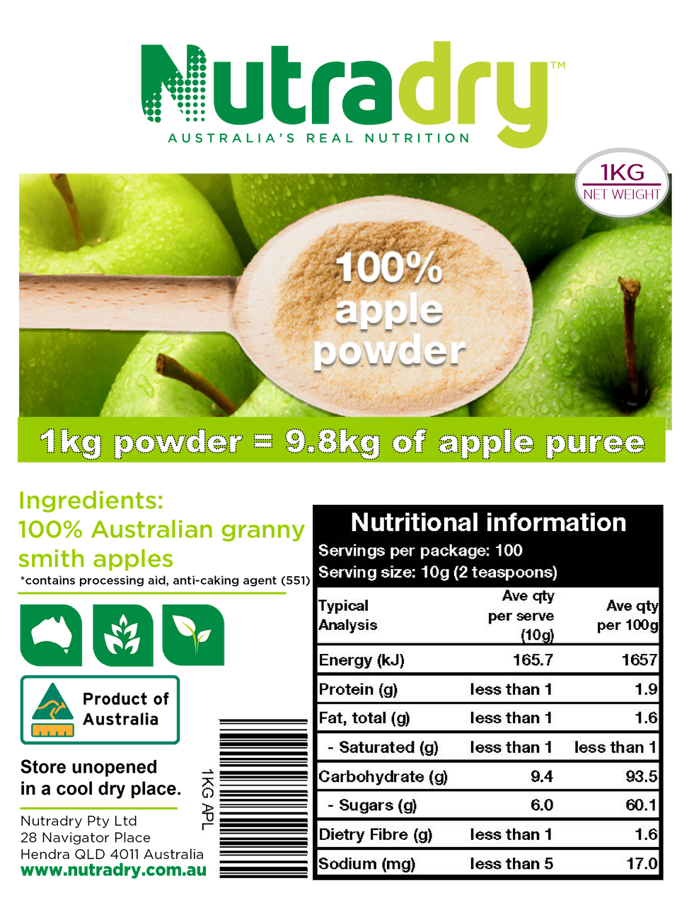 Nutradry Australian 100% Apple Powder - Nutradry Online Store