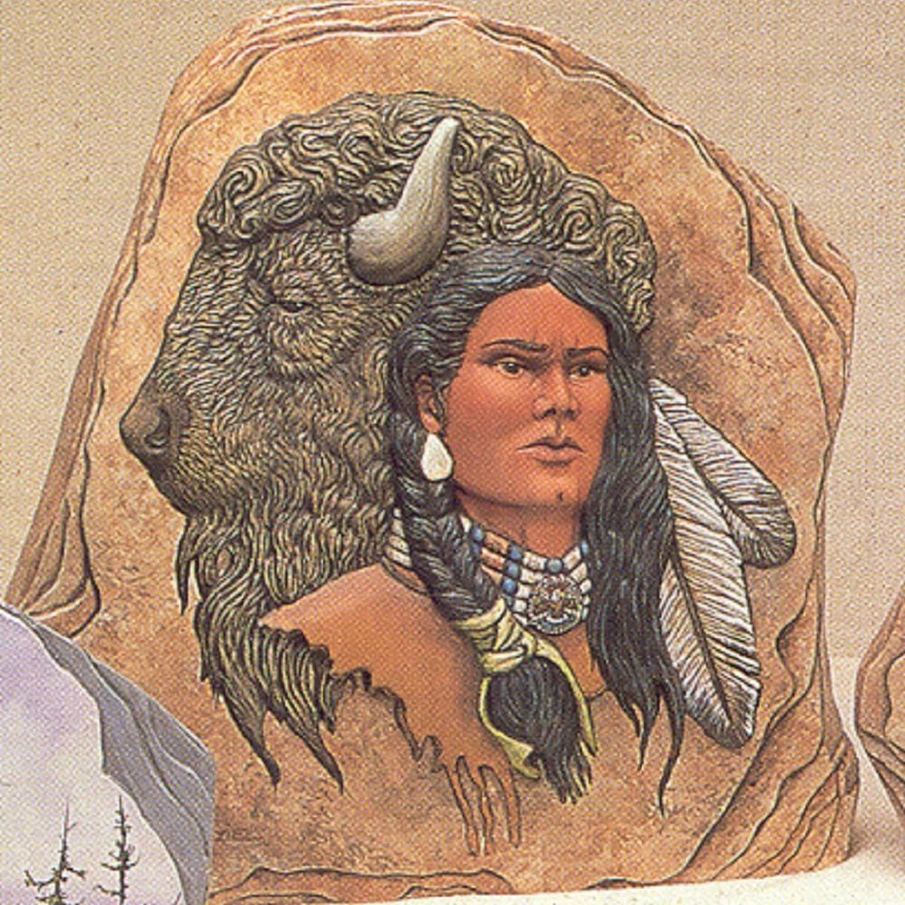 Ceramic Bisque Native American Indian Angel & Buffalo