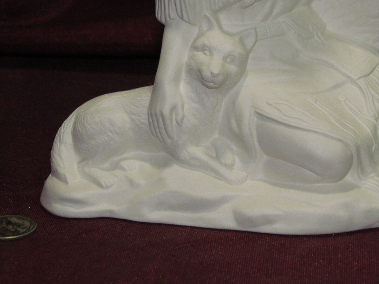 Ceramic Bisque Native American Maiden With Wolf & Pup - Fat Cat Ceramics