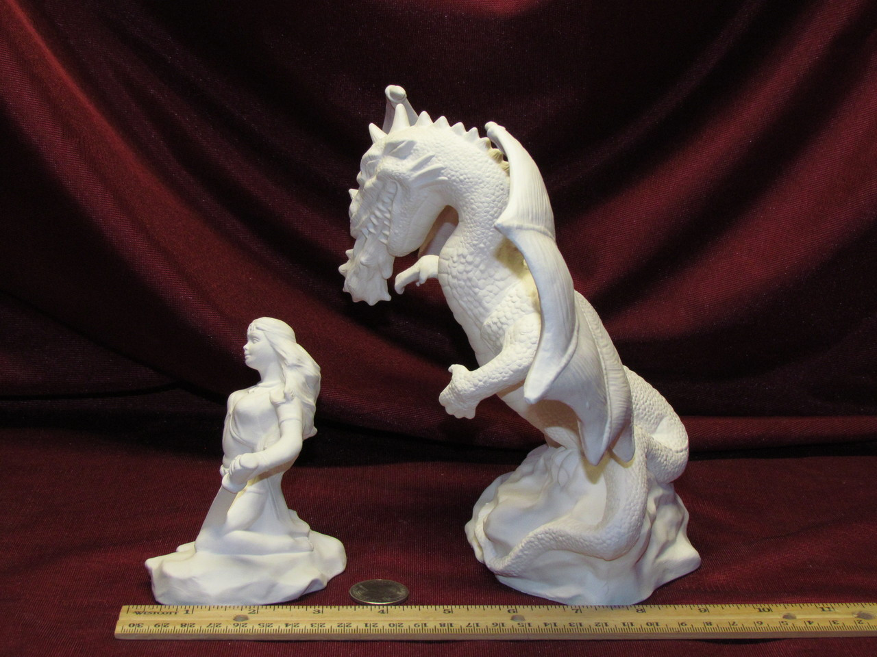 Warrior Maiden & Fire Dragon - Ready To Paint Ceramic Bisque - Fat Cat ...