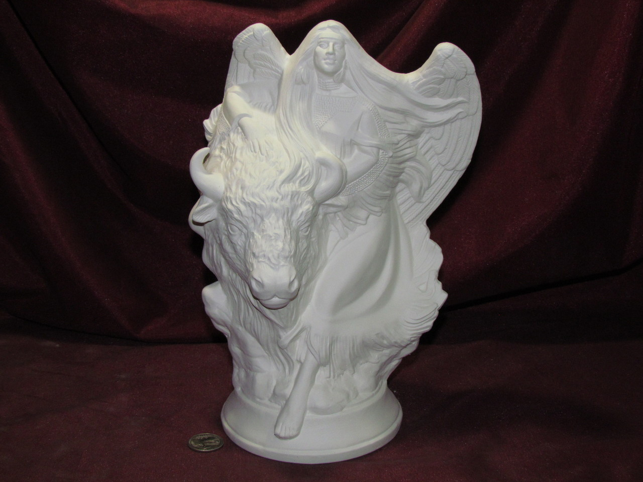 Ceramic Bisque Native American Indian Angel & Buffalo