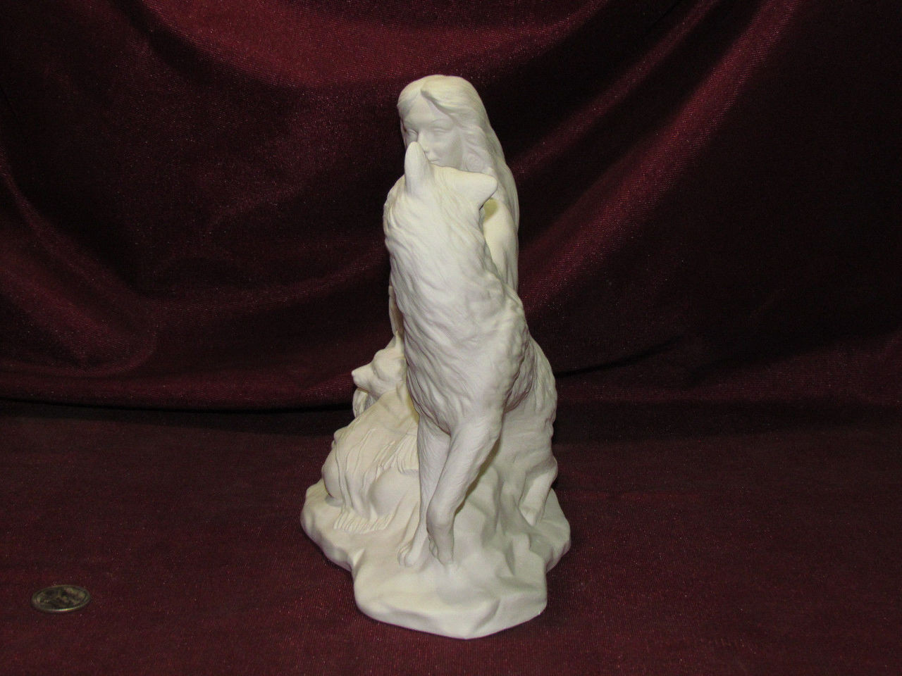 Ceramic Bisque Native American Maiden With Wolf & Pup - Fat Cat Ceramics