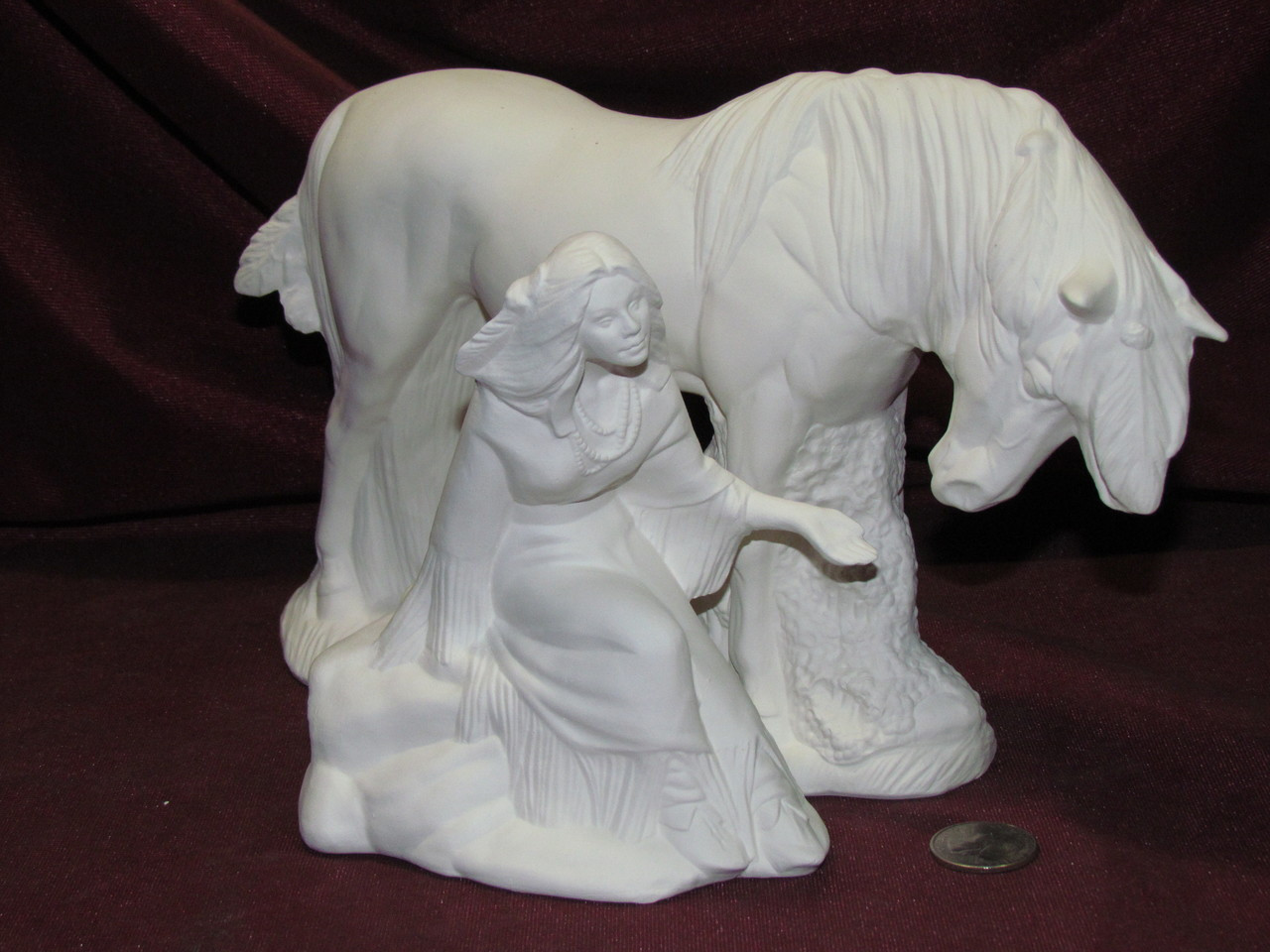 Ceramic Bisque Native American Angel with Mustang Horse - Fat Cat Ceramics