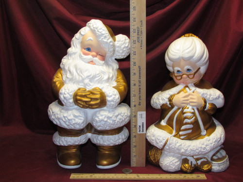 Large Mr & Mrs Santa Claus ~ Gold and White Themed ~ Hand Painted ...