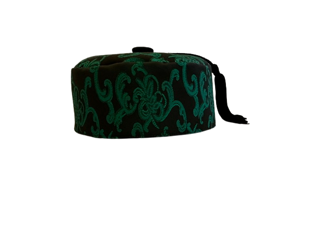 Green Brocade Smoking Cap with Tassel | Smoky Joe's Clothing
