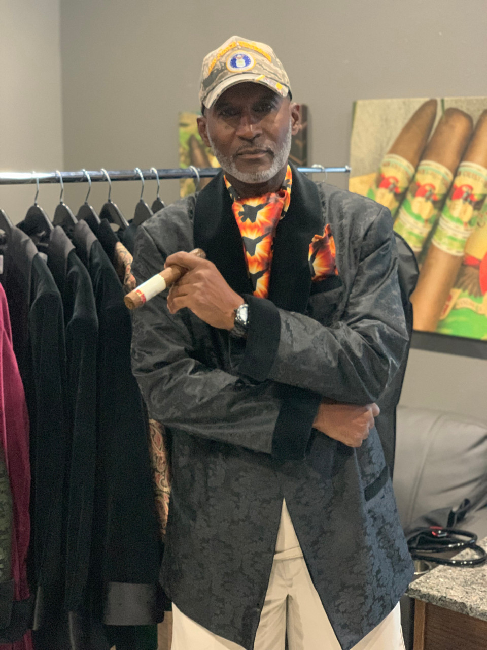 Men's Black Brocade Smoking Jacket | Smoky Joe's Clothing