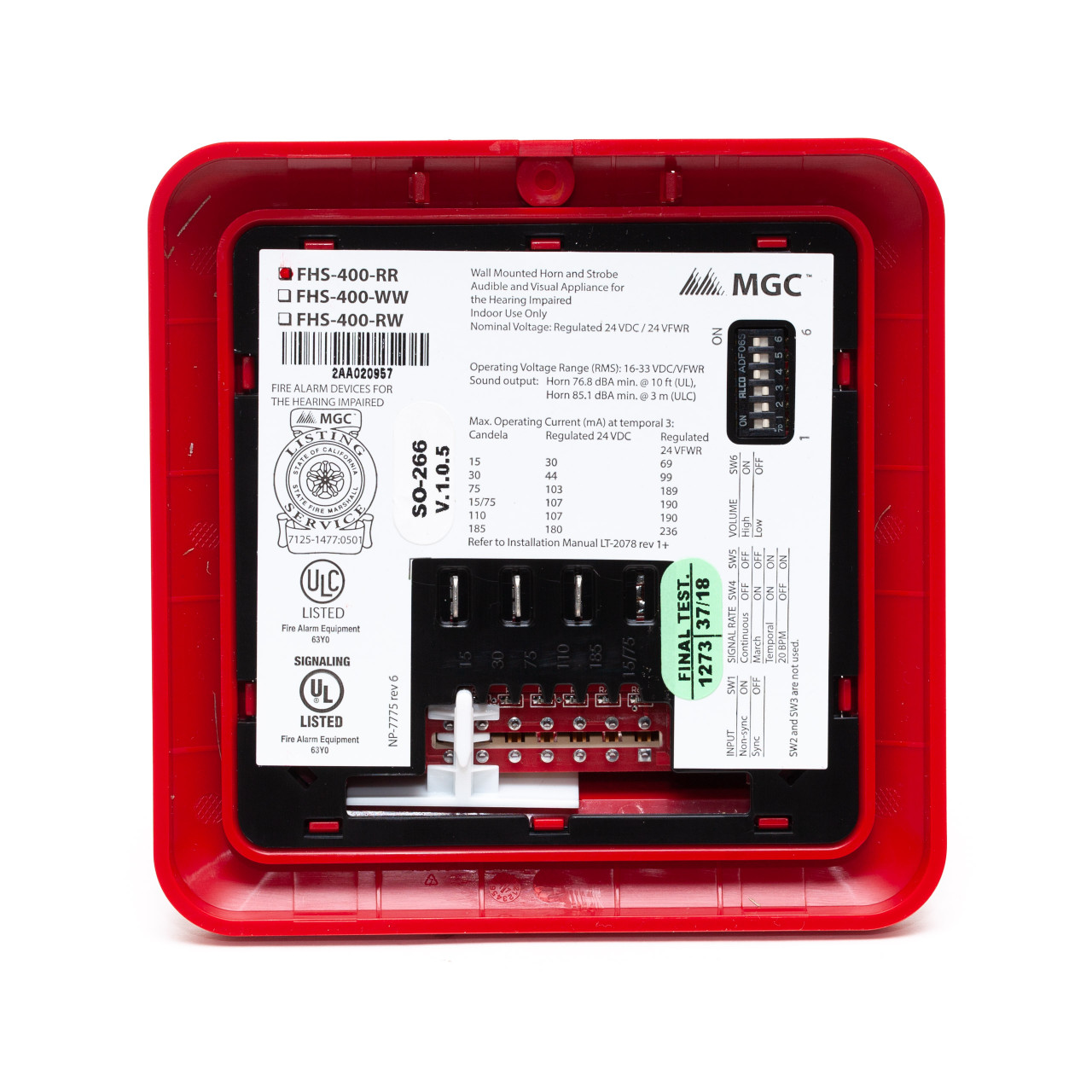 Mircom FHS-400-RR Wall Mount Horn / Strobe - Red - TremTech Electrical ...