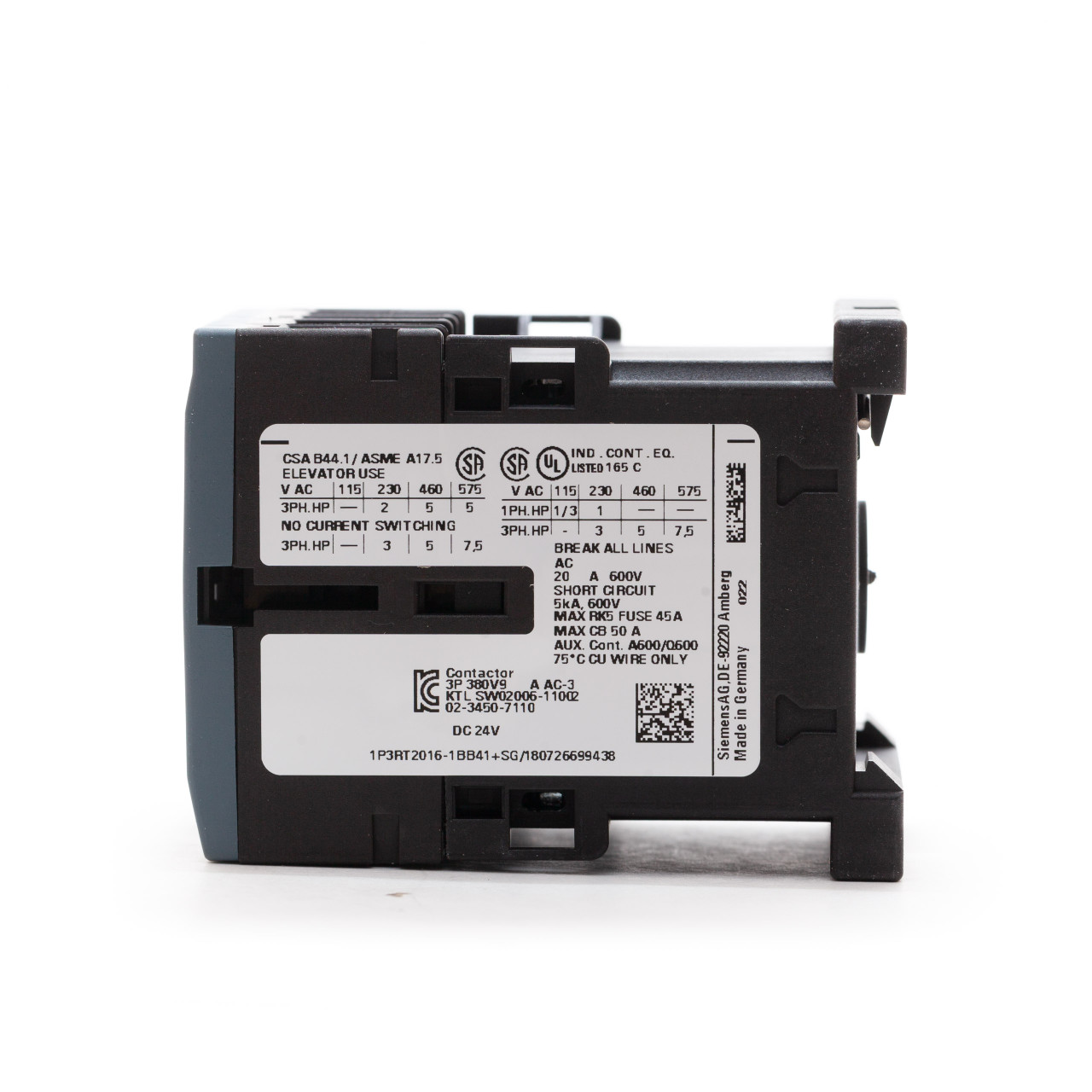 Siemens 3RT2016-1BB41 3-Pole 9A Contactor 24VDC Coil - TremTech ...