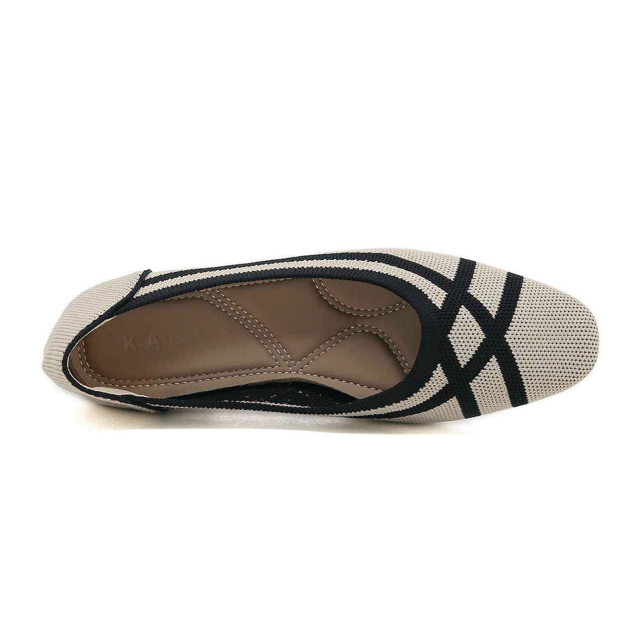 Rhea Beige & Black Knit Flats - Kagui