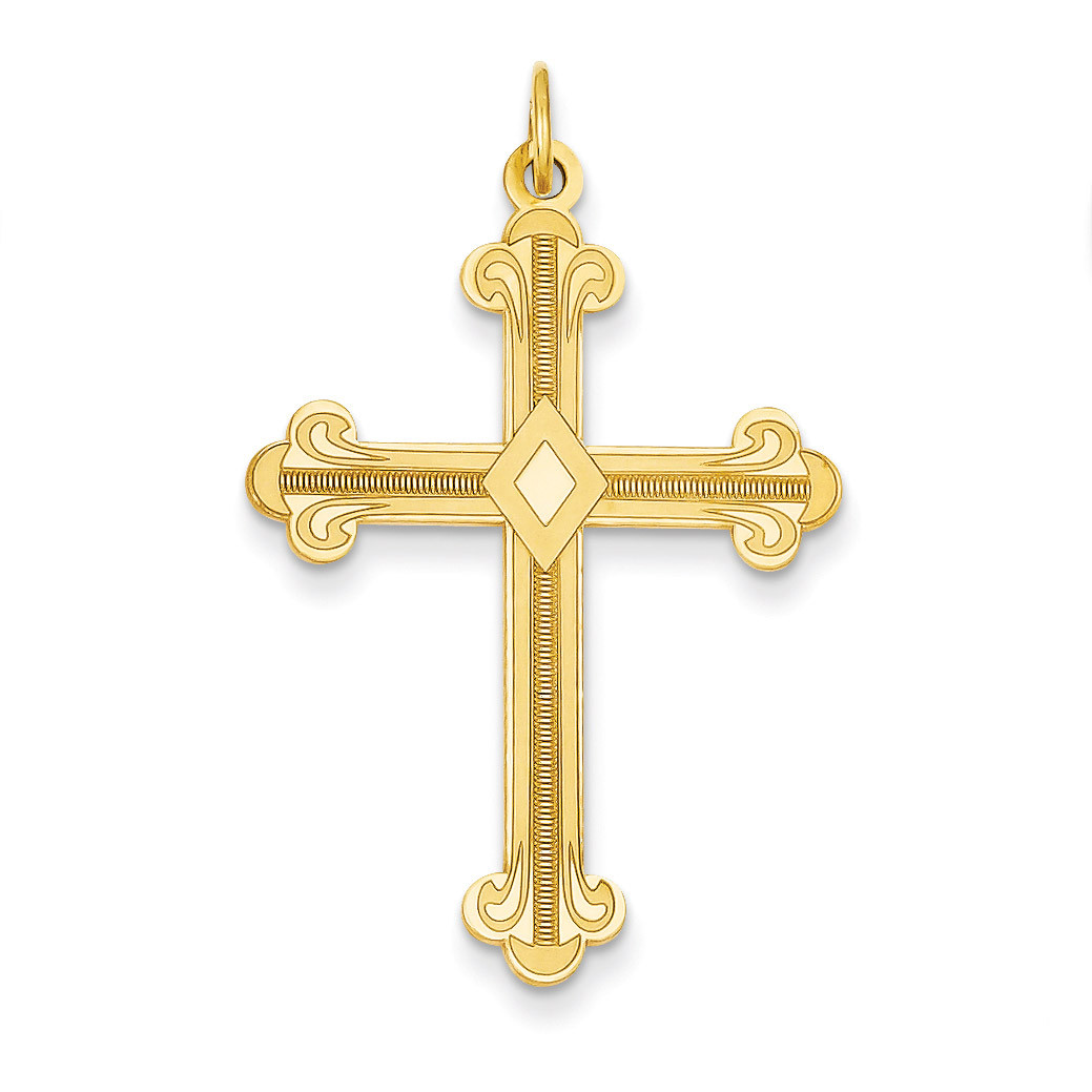 14K Laser Designed Cross Pendant New Religious Charm Yellow Gold ...