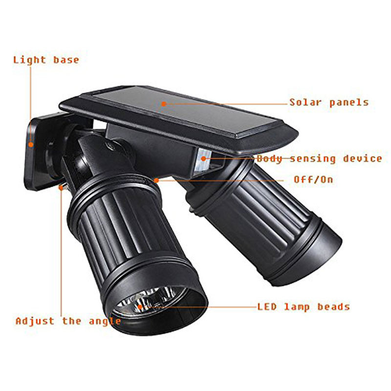 LED Solar Powered Dual Head PIR Motion Sensor Security Light