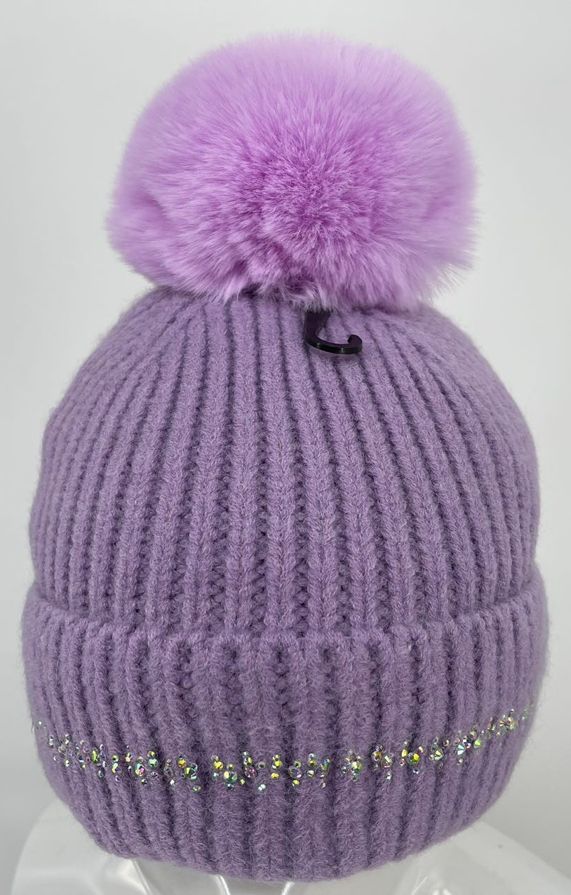 NEW! Knit Cable Rhinestone Beanie with Faux Fur Pom Pom # H1378 - High ...