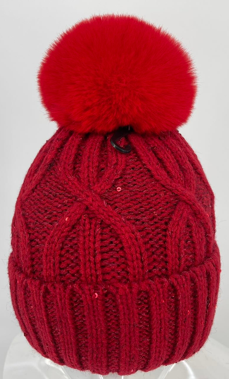 NEW! Sequin Knit Cable Beanie with Faux Fur Pom Pom # H1384 - High ...