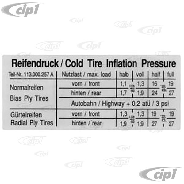 ACC-C10-9716 - TIRE PSI STICKER - 3.5X 1.5