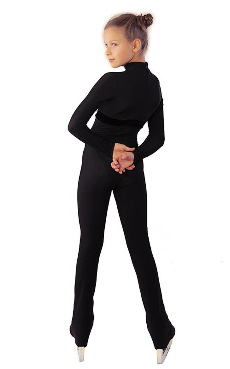 IceDress Figure Skating Overalls - Thermal - Style (Black with Velvet Trim)