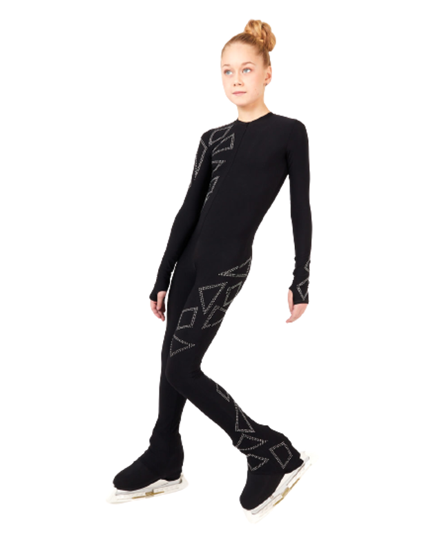 IceDress - Thermal Figure Skating Overalls -"Sirius" Black With Rhinestones