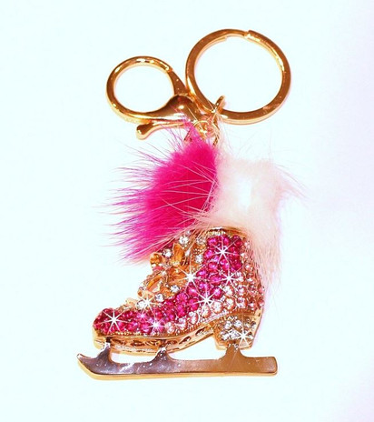 Key Chain with Pink Rhinestone Skate Charm