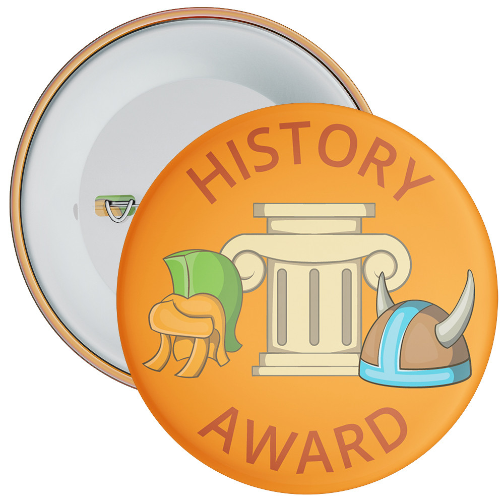 Pack of 20 History Award School Badge - Orange - The Badge Centre