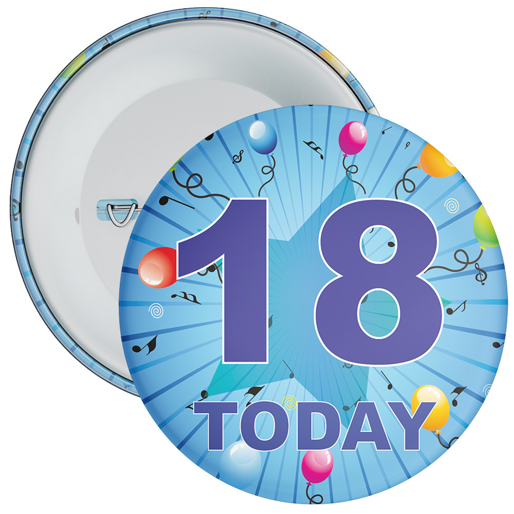 Blue 18th Birthday Badge - Age 18 Badge - The Badge Centre