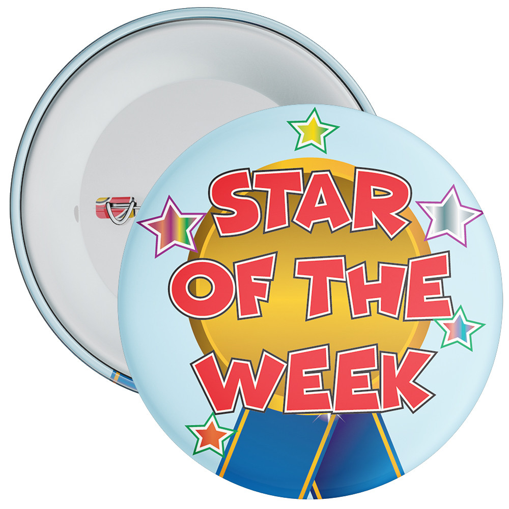 Pack of 20 School Light Blue Star of The Week Badge - The Badge Centre