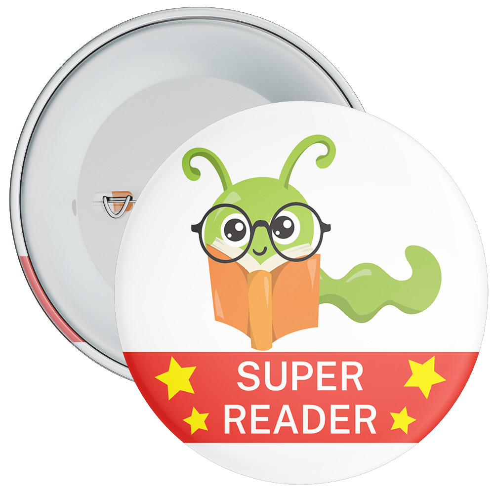 Pack of 20 School Super Reader Badge - White - The Badge Centre