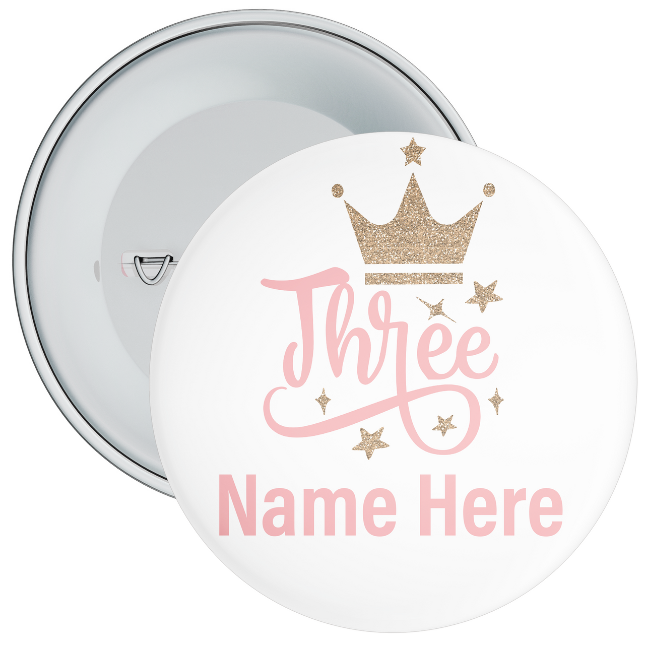 Pink Personalised Crown 3rd Birthday Badge - Age 3 Badge - Pink - Girl ...