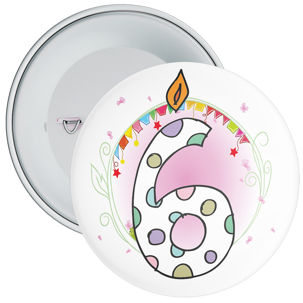 6th Birthday Badge with Candles and Pink Background Child - Age 6 Badge ...